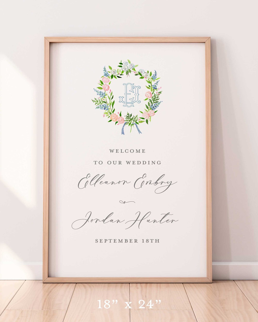 Ellie Welcome Sign | Preppy Floral Watercolor Crest Welcome Sign With ...