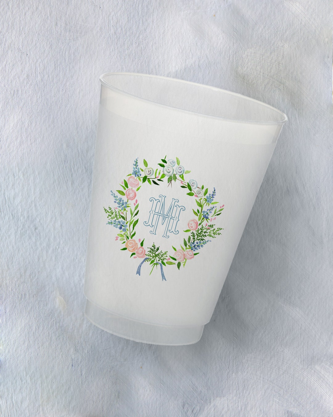 Ellie Cups | Plastic Cup With Watercolor Floral Crest and Monogram - Etsy