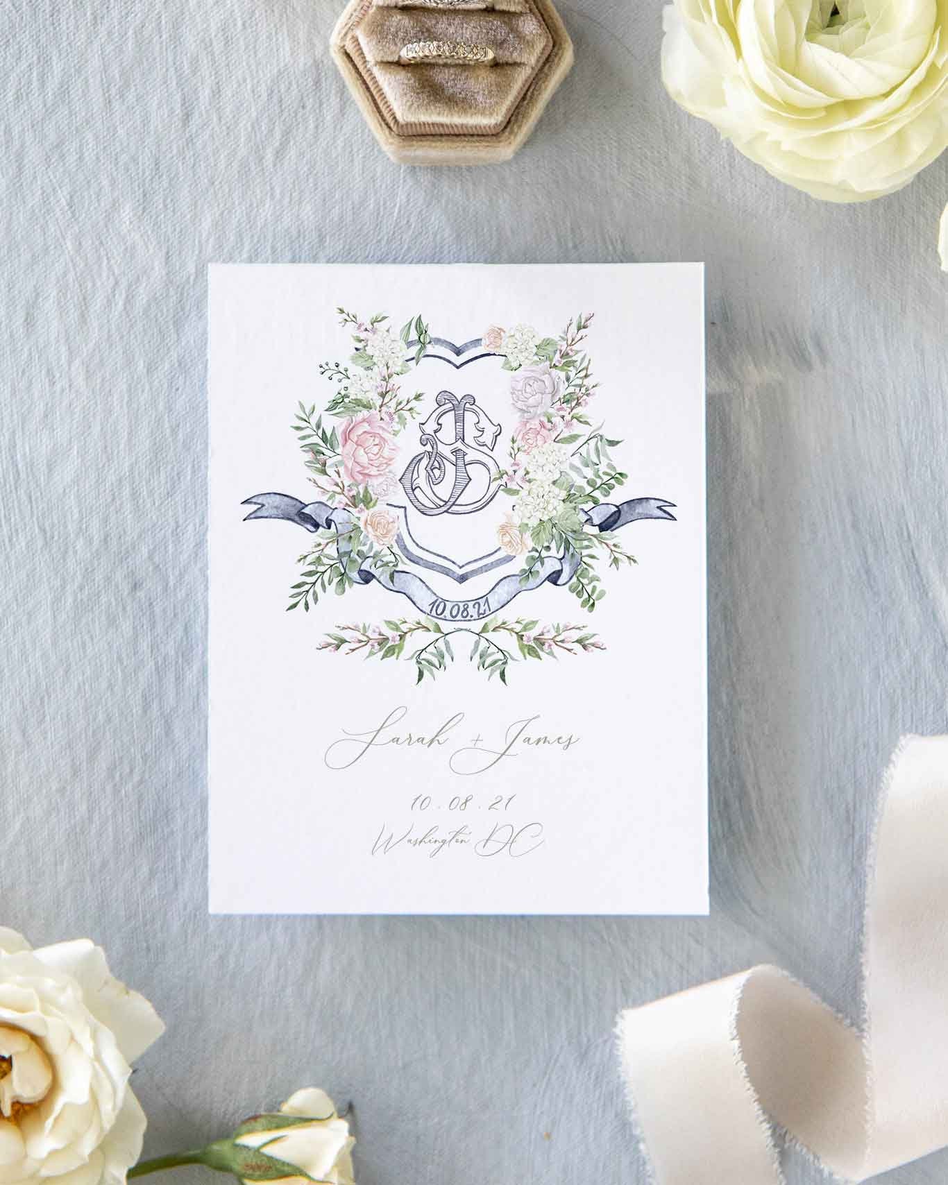 Ellie Welcome Sign | Preppy Floral Watercolor Crest Welcome Sign With ...