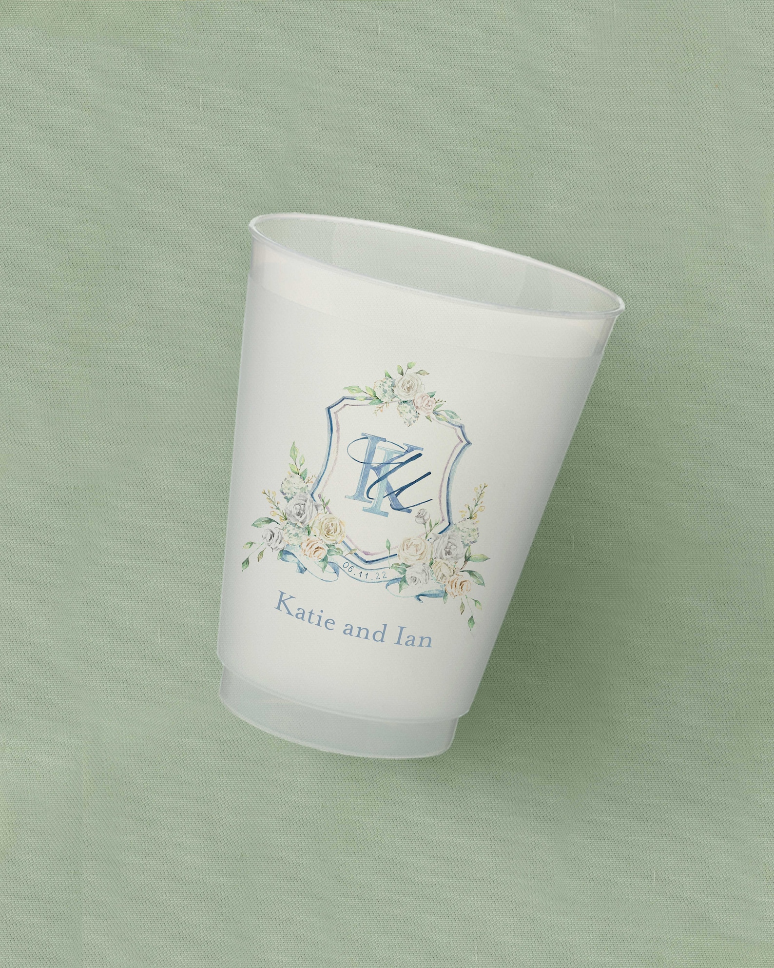 Katherine Cups | Plastic Cup With Watercolor Floral Crest and Monogram ...
