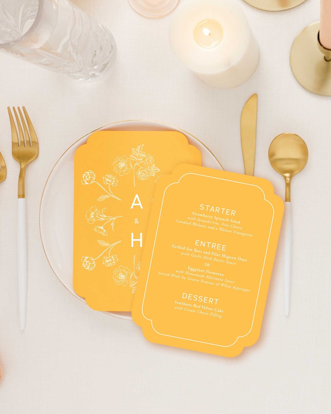 Full Bloom Menu | Hand-illustrated Floral Backer and Custom Monogram - Etsy