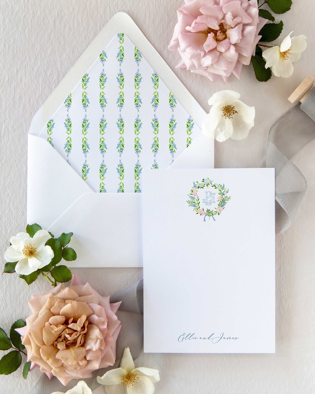 Ellie Stationery | Preppy Thank You Cards With Watercolor Crest With ...