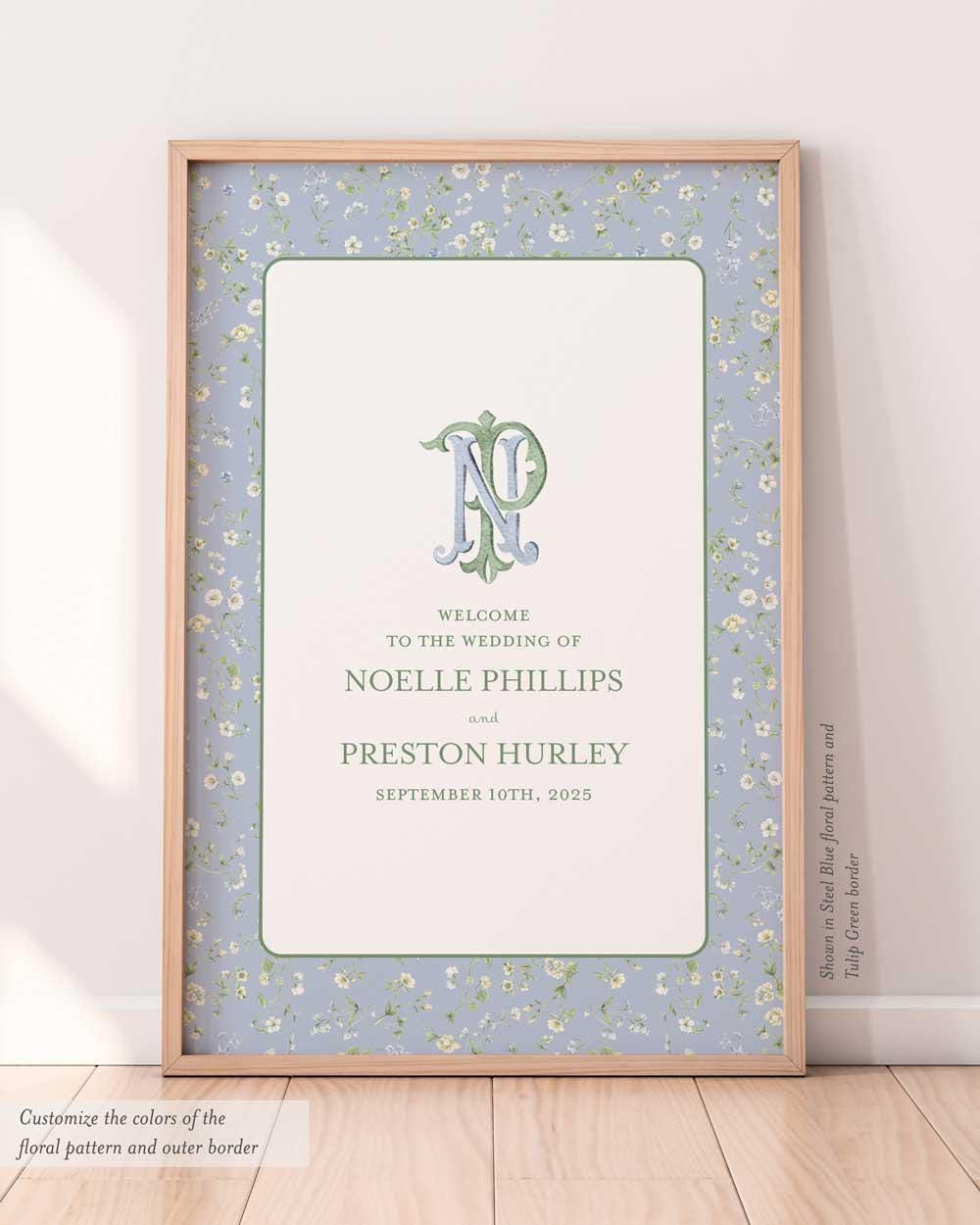 Allure Welcome Sign | Watercolor Monogram Floral Border - Etsy