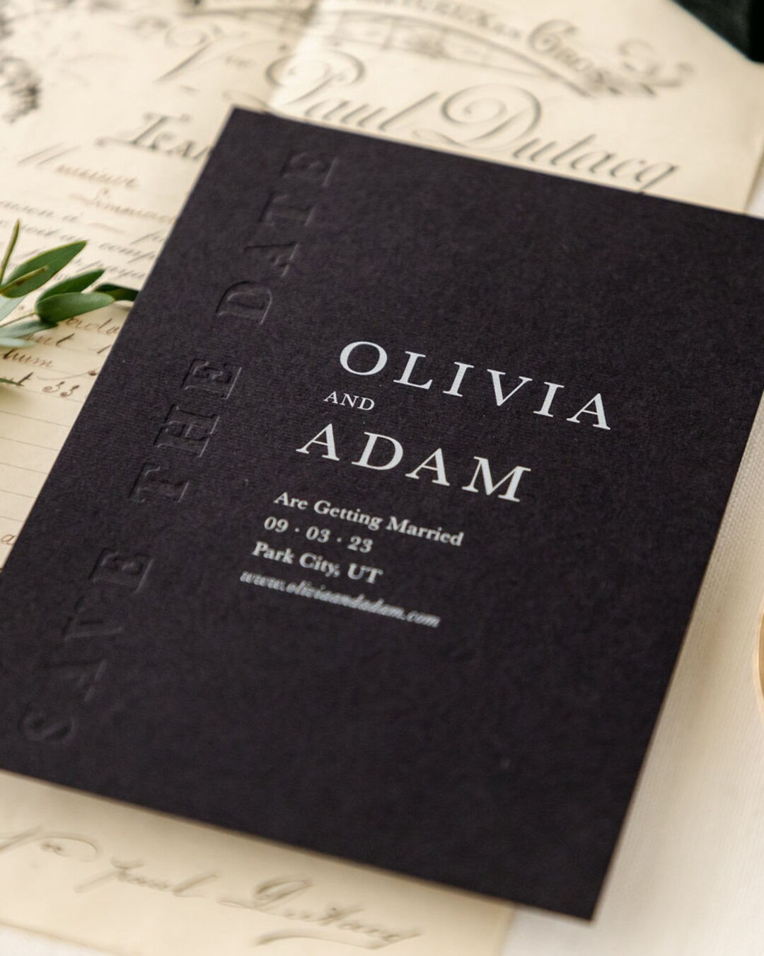 Black Tie Affair Save the Date | Black and White With Blind Embossing ...