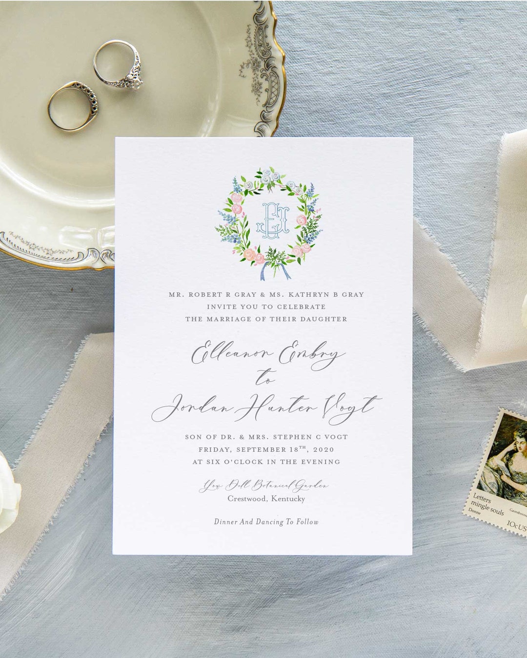 Ellie Watercolor Wedding Invitation Suite | Watercolor Floral Crest and ...