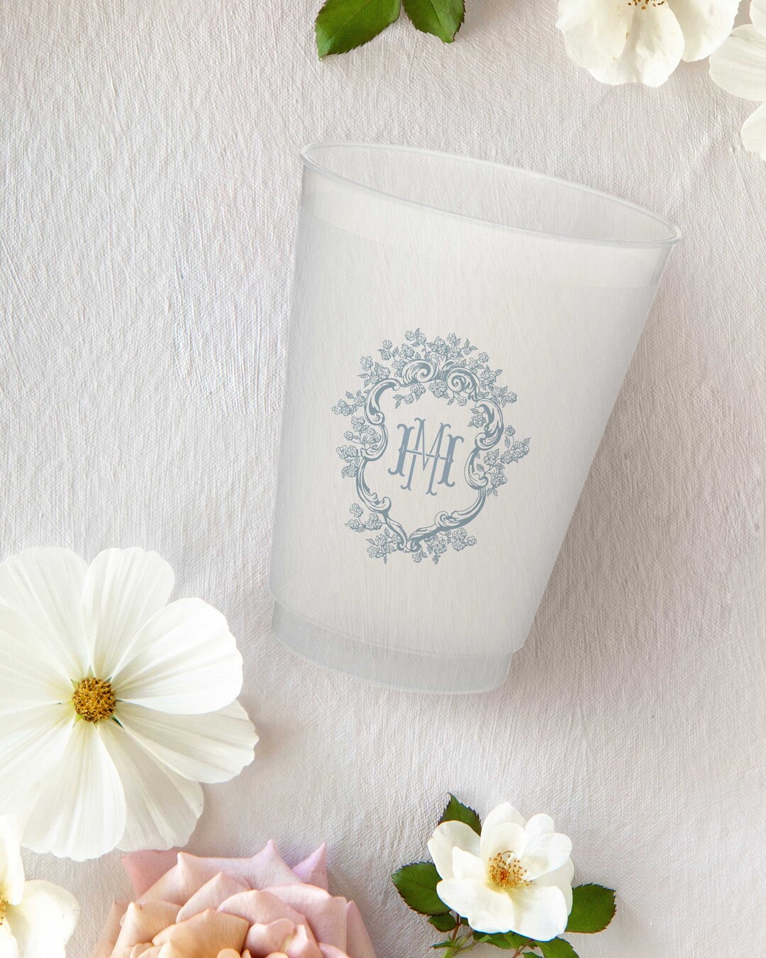 Barry Cups | Plastic Cup With Hydrangea Floral Crest and Monogram - Etsy