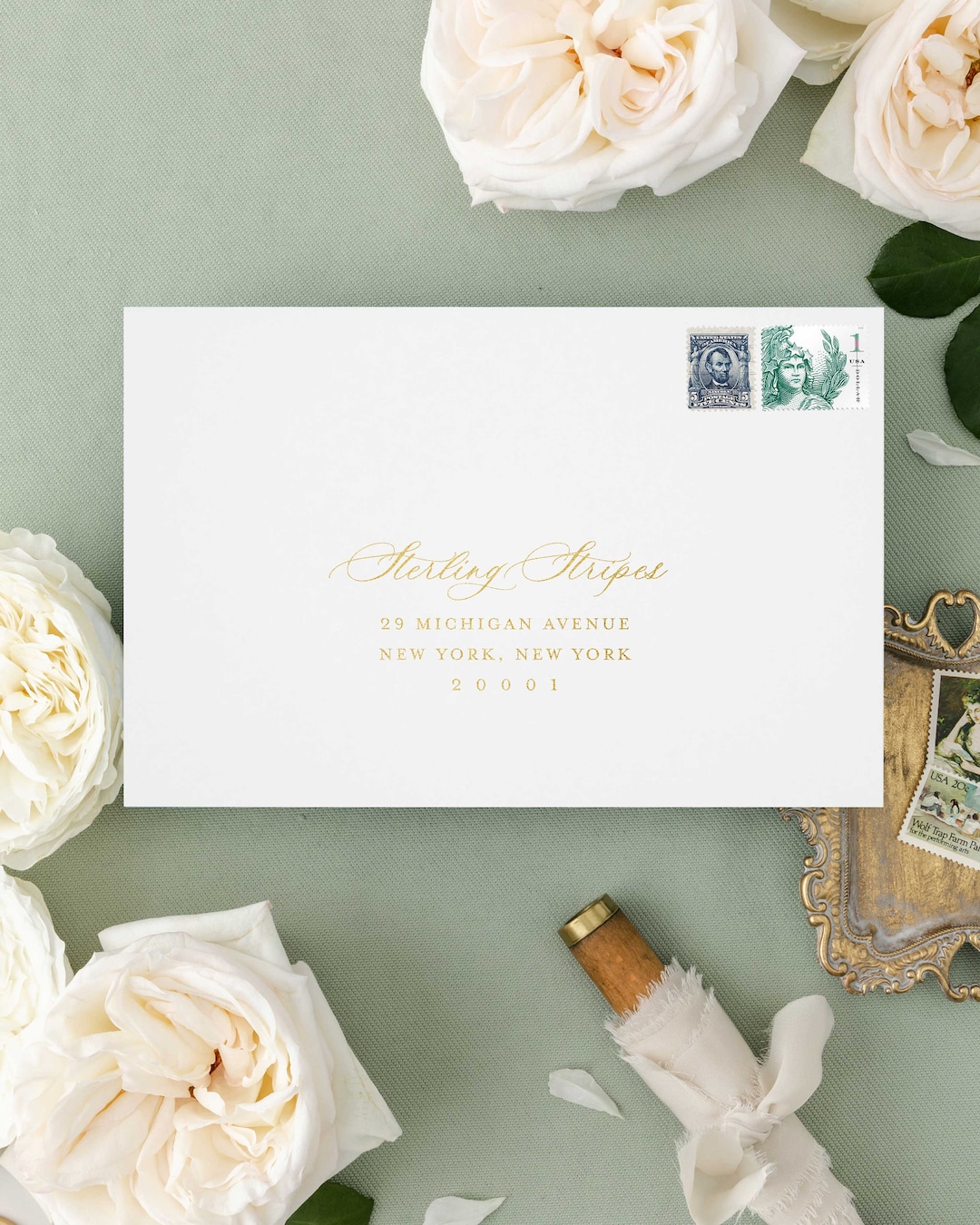 Katherine Addressing in Gold Metallic Ink | Digital Printed Envelope ...