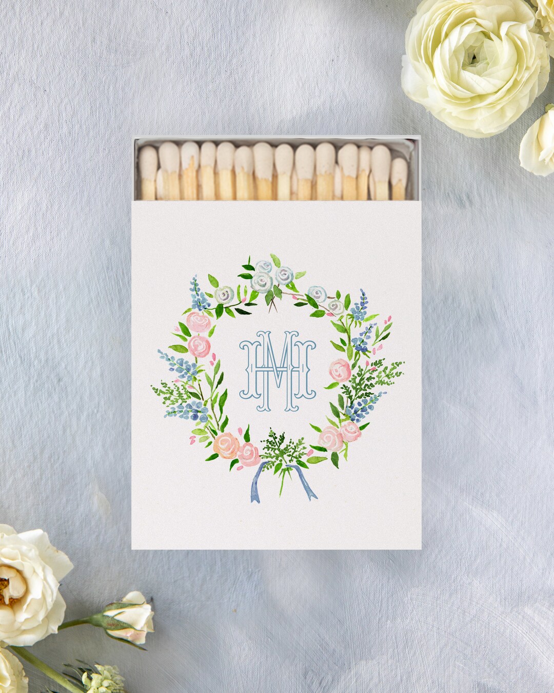 Ellie Matchbooks | Watercolor Floral Crest and Monogram - Etsy