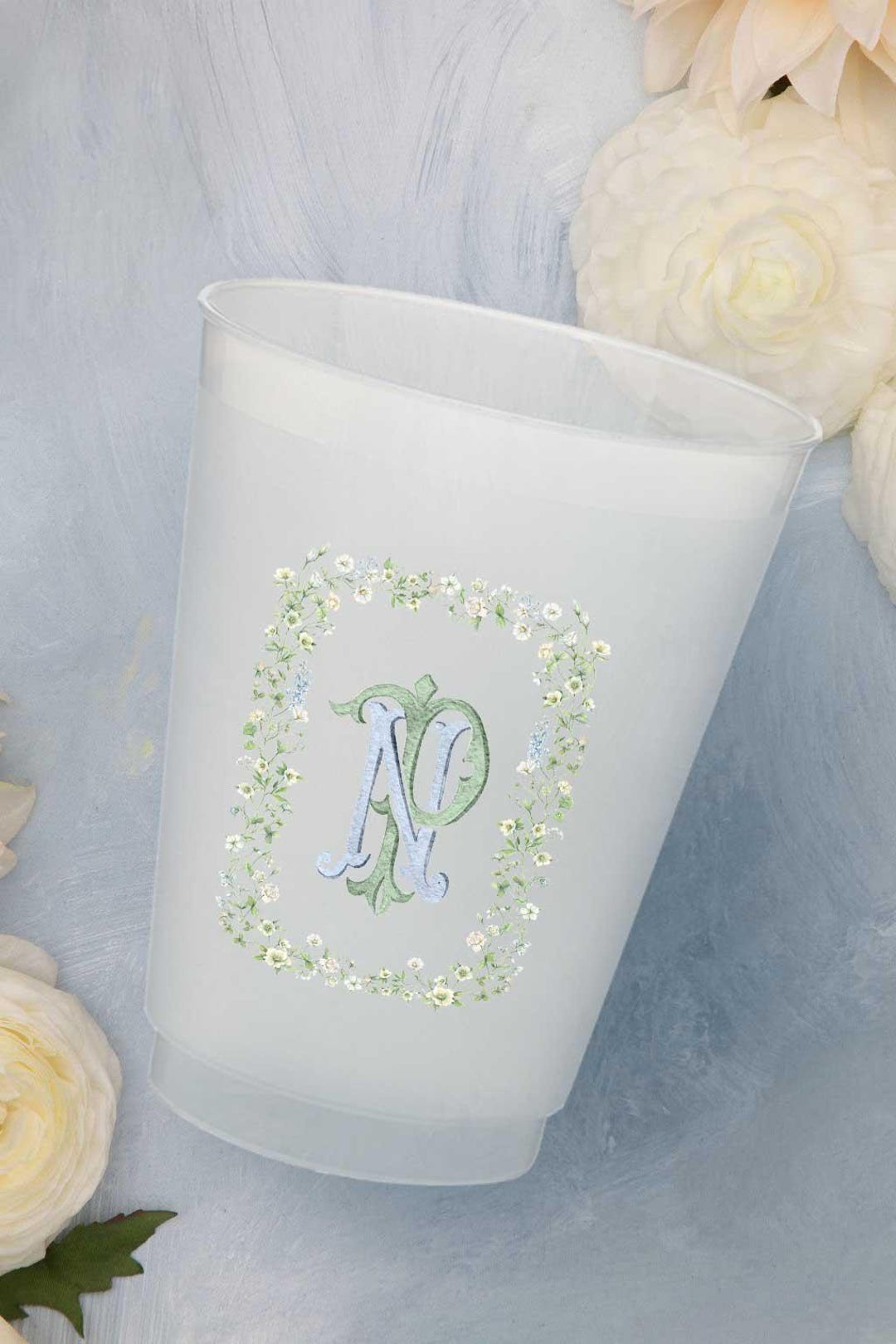 Allure Cups | Plastic Cup With Watercolor Floral Crest and Monogram - Etsy