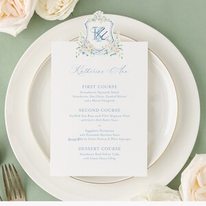 Katherine Menu | Floral Watercolor Crest With Monogram Wedding Menus - Etsy