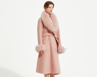 Faux Fur Collar and Cuffs Coat - Etsy UK