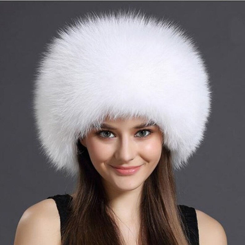 White Fox Fur Hat With Leather Top - Etsy Canada