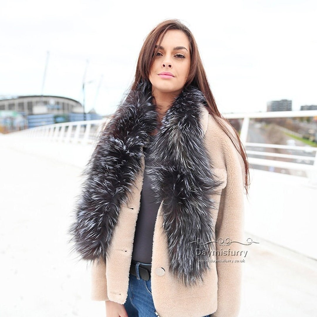 Knit Silver Fox Fur Scarf - Etsy UK