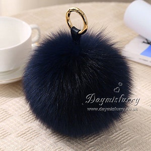 Fox Fur Pom Pom Bag Charm Fur Ball Keyring Navy - Etsy UK