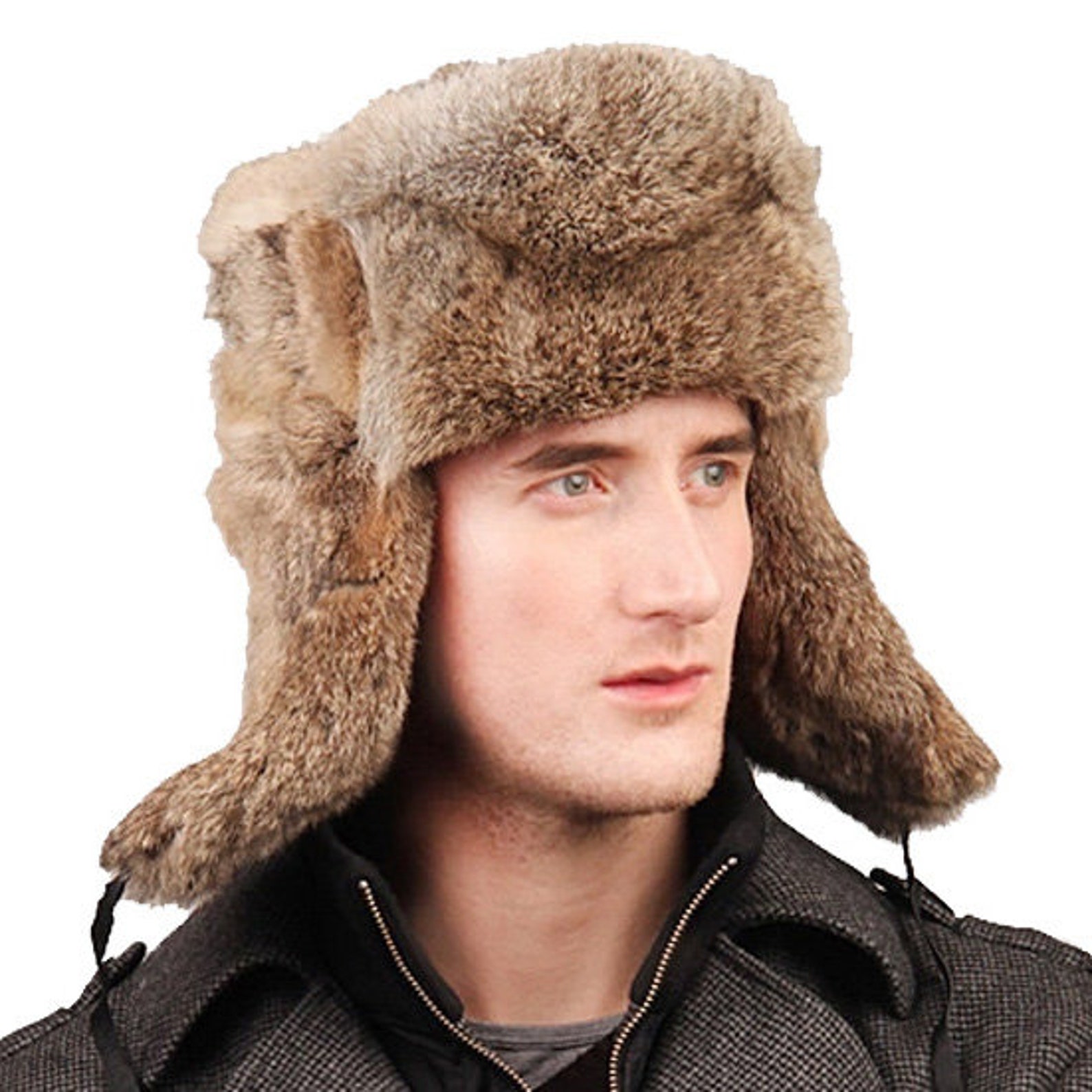 Brown Rabbit Fur Russian Ushanka Hat - Etsy UK