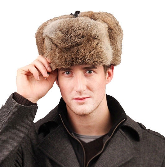 Brown Rabbit Fur Russian Ushanka Hat - Etsy UK