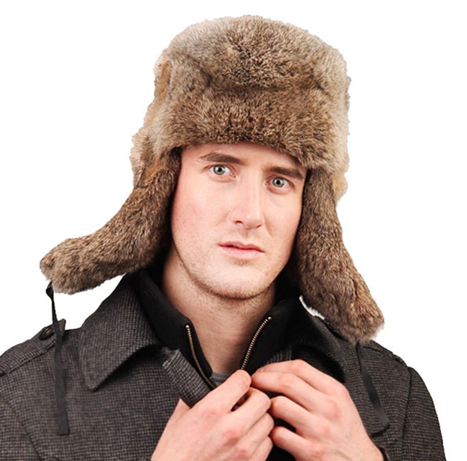 Brown Rabbit Fur Russian Ushanka Hat - Etsy UK