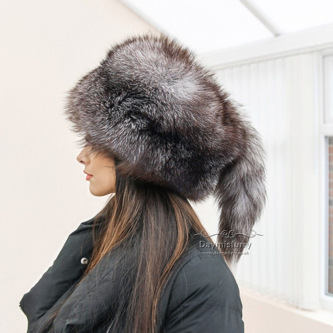 Silver Fox Fur Hat With Fox Fur Tail Winter Hat Fashion Hat - Etsy