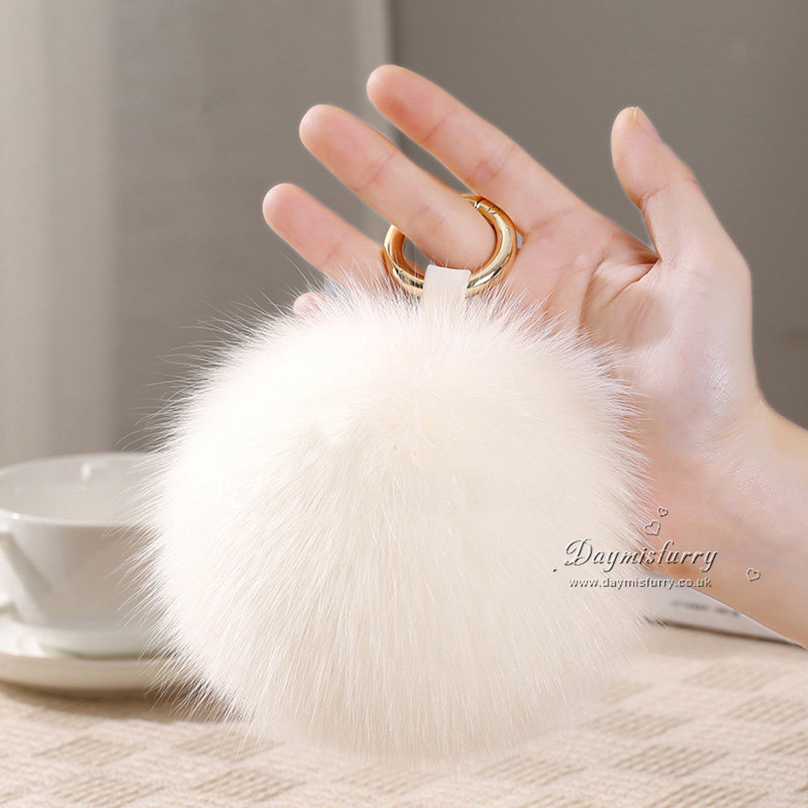 Fox Fur Pom Pom Bag Charm / Fox Fur Ball White - Etsy UK