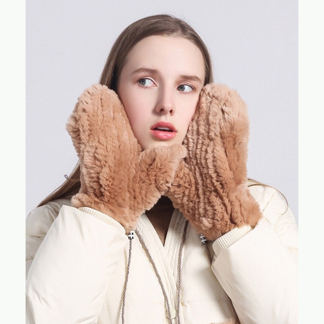 Rex Rabbit Fur Mittens in Camel - Etsy