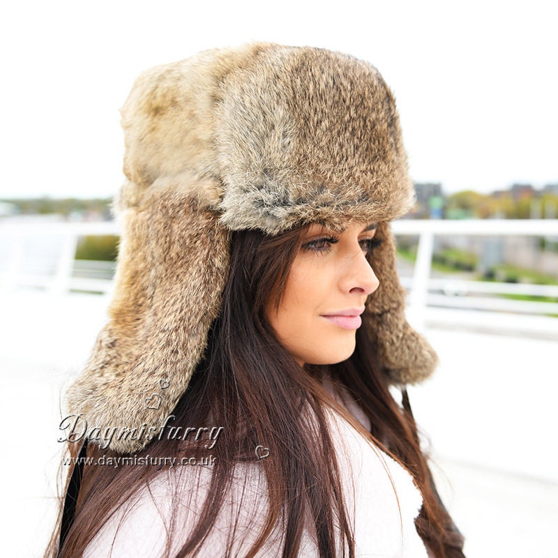 Brown Rabbit Fur Russian Ushanka Hat - Etsy UK