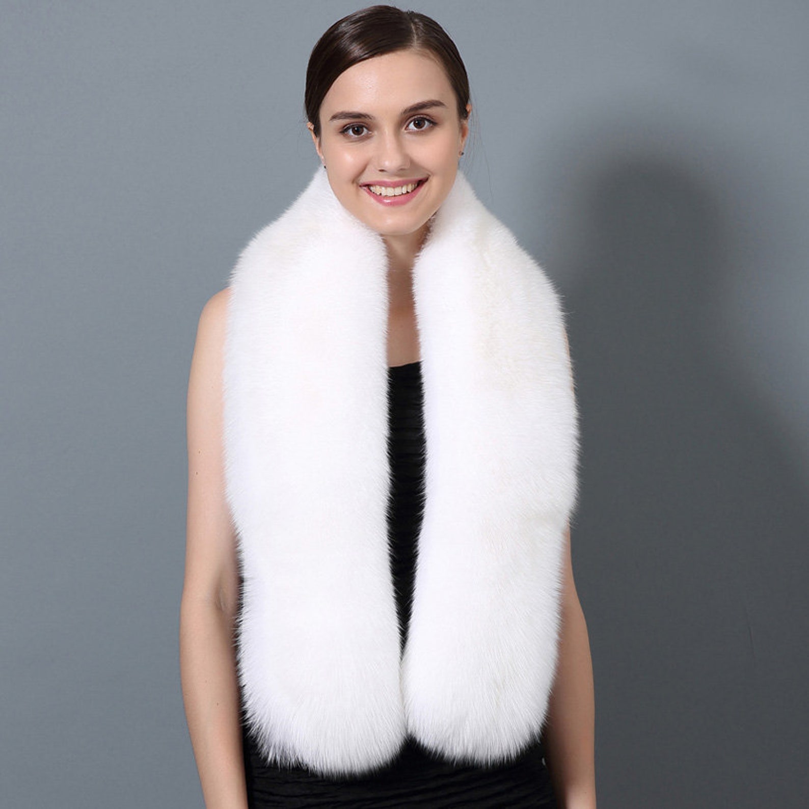 Large White Fox Fur Scarf | Etsy