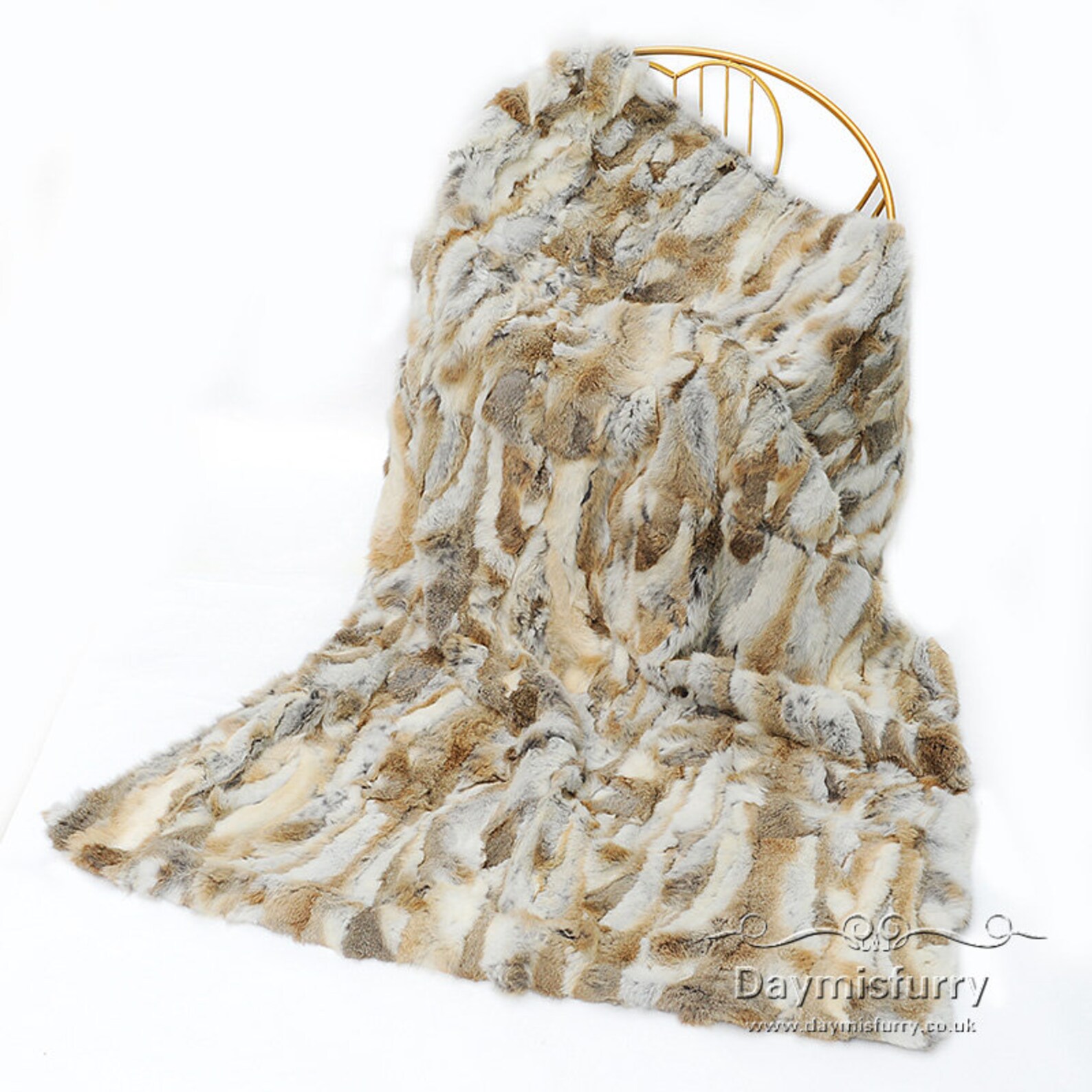 Natural Brown Patchwork Rabbit Fur Blanket / Throw | Etsy UK