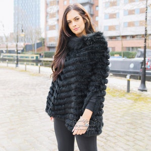 Knit Rabbit Fur Cape With Raccoon Fur Trim - Etsy UK