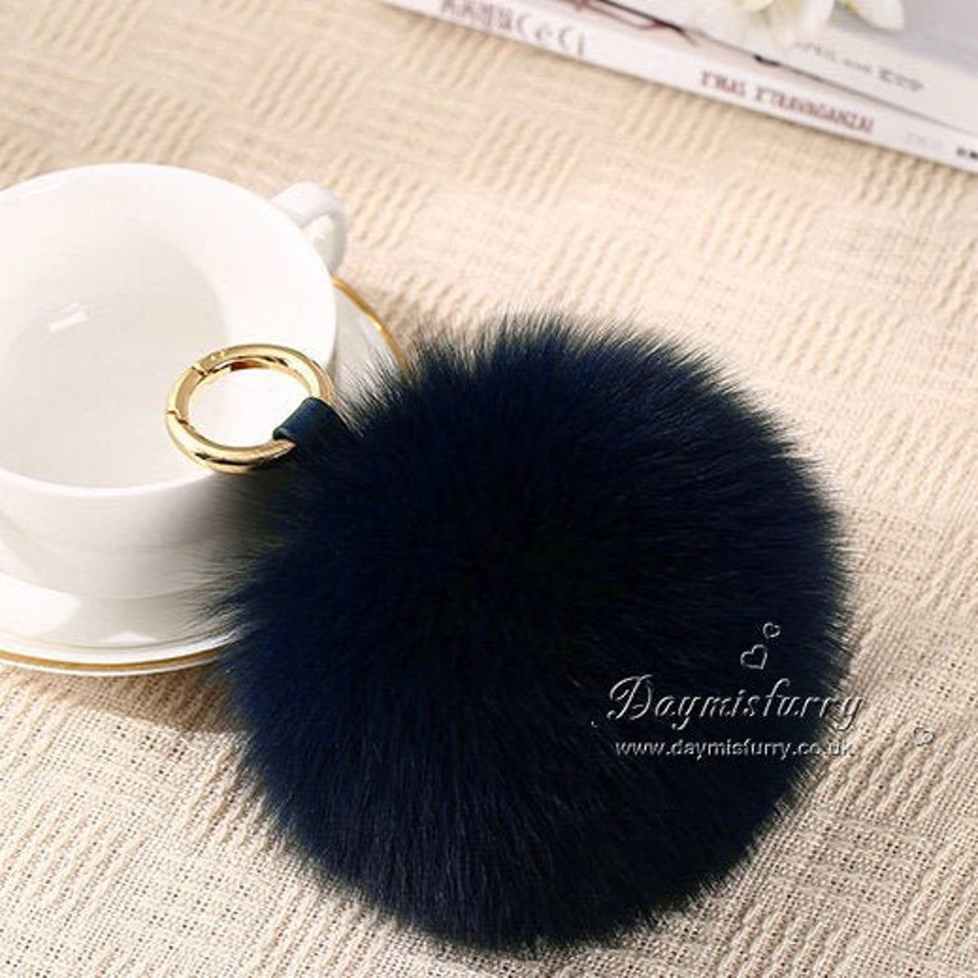 Fox Fur Pom Pom Bag Charm Fur Ball Keyring Navy - Etsy UK