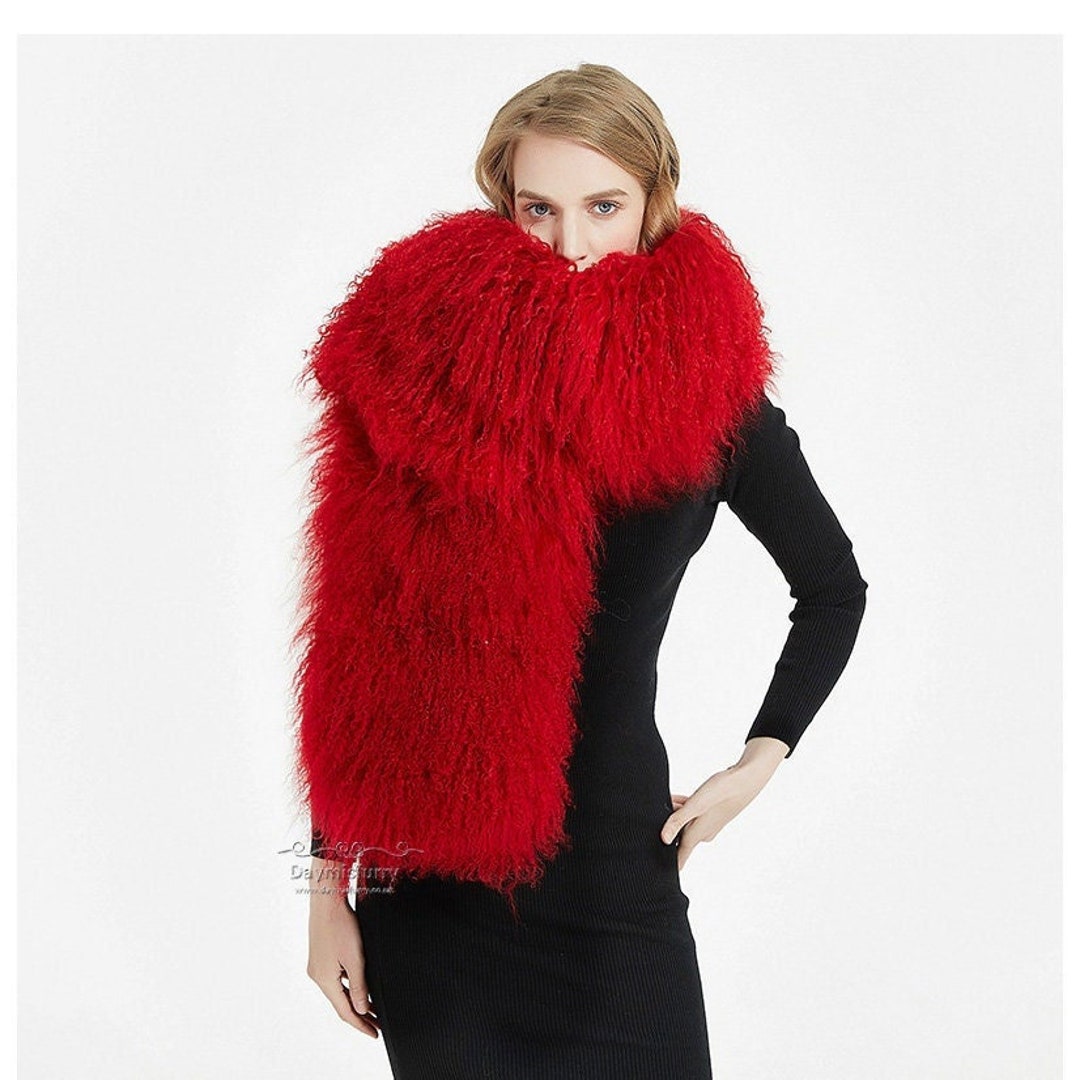 Mongolian Lamb Wool Wrap in Red - Etsy