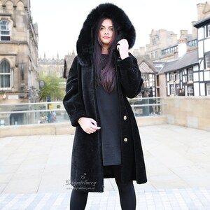 Teddy Wool Hoody Coat With Fox Fur Trim in Black - Etsy UK