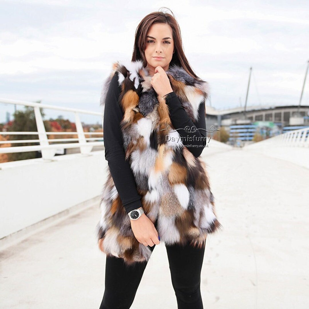 Pieced Multicolor Fox Fur Vest - Etsy UK