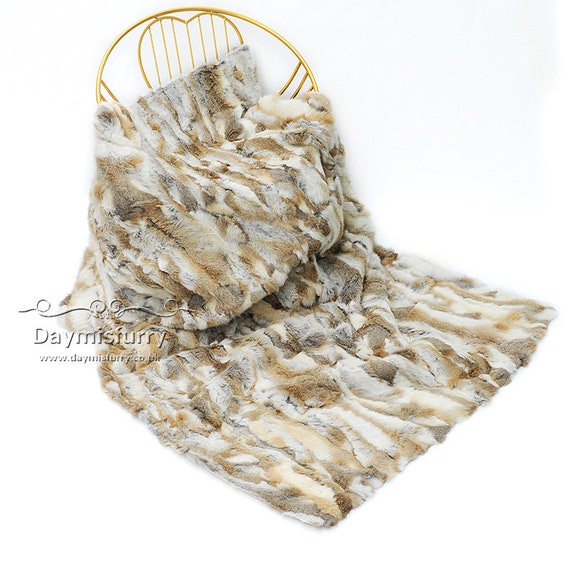 Natural Brown Patchwork Rabbit Fur Blanket / Throw | Etsy UK