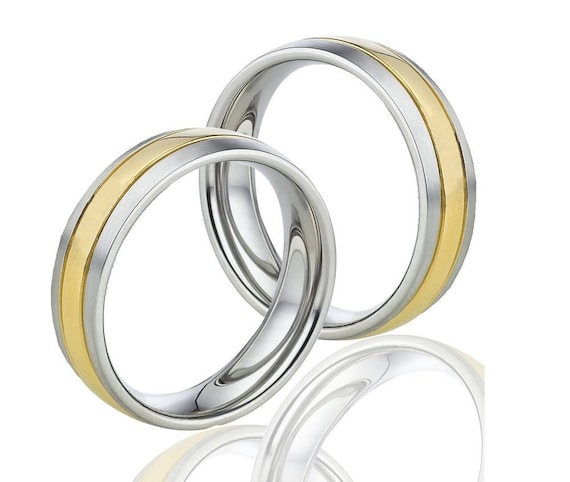 Bicolor Partner Rings Titanium Wedding Rings Set - Etsy UK
