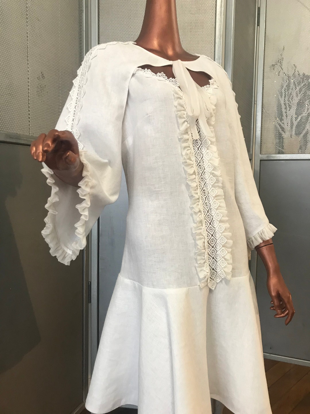 LINEN & LACE Collection White Linen Shrug With Silk Chiffon Detail ...