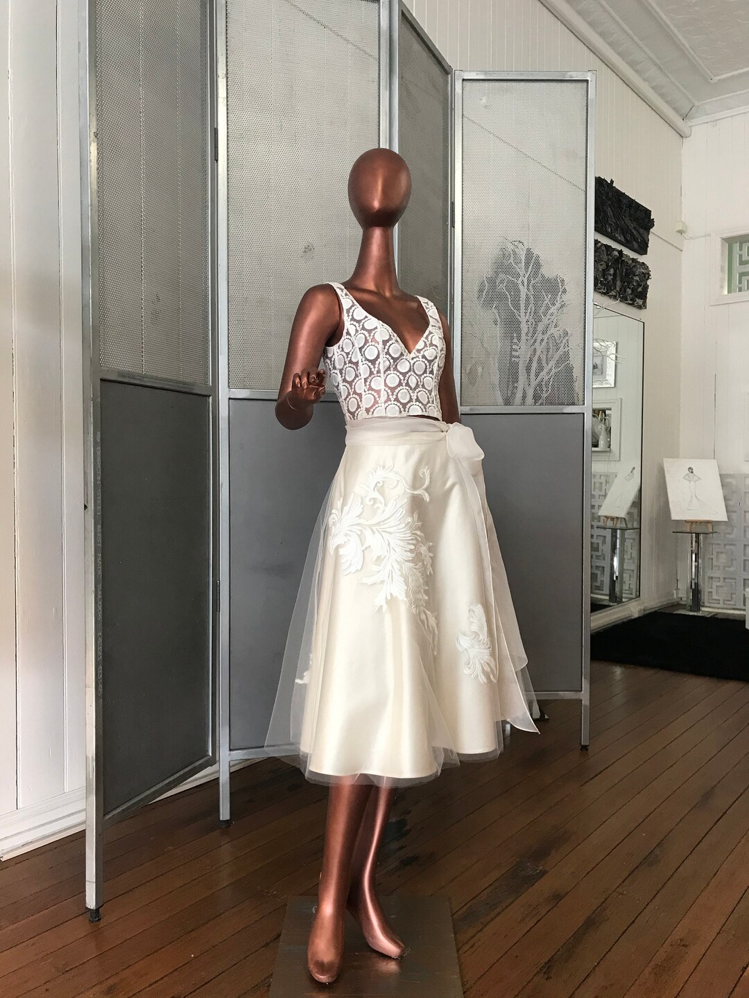 SILK & SATIN Collection Silk Satin Skirt With Tulle and Lace Overlay - Etsy