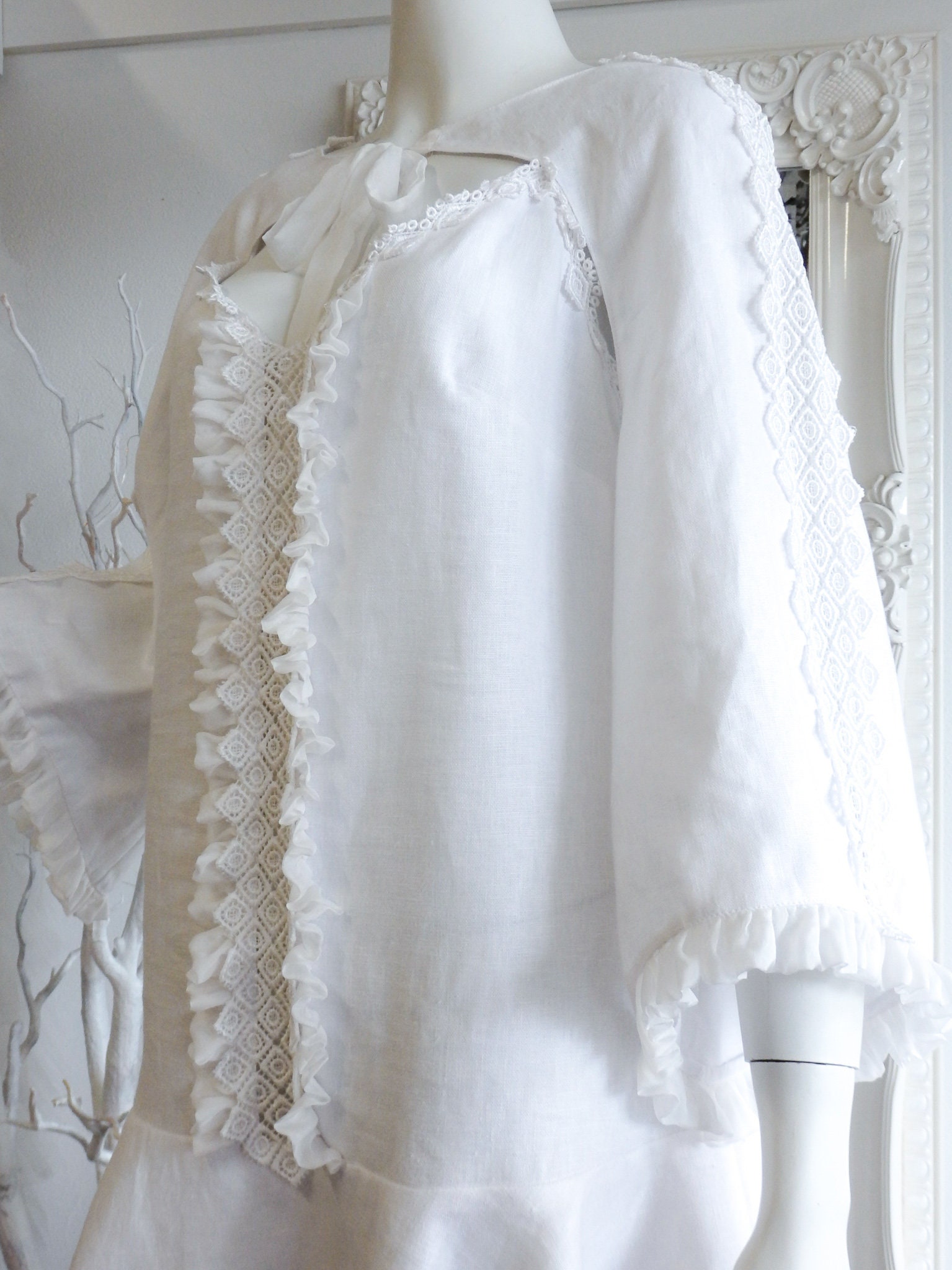 LINEN & LACE Collection White Linen Shrug With Silk Chiffon Detail ...