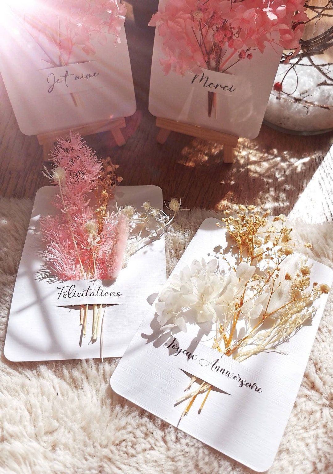 Dried Flower Cards With Its Easel, Personalized Cards, Natural Dried ...