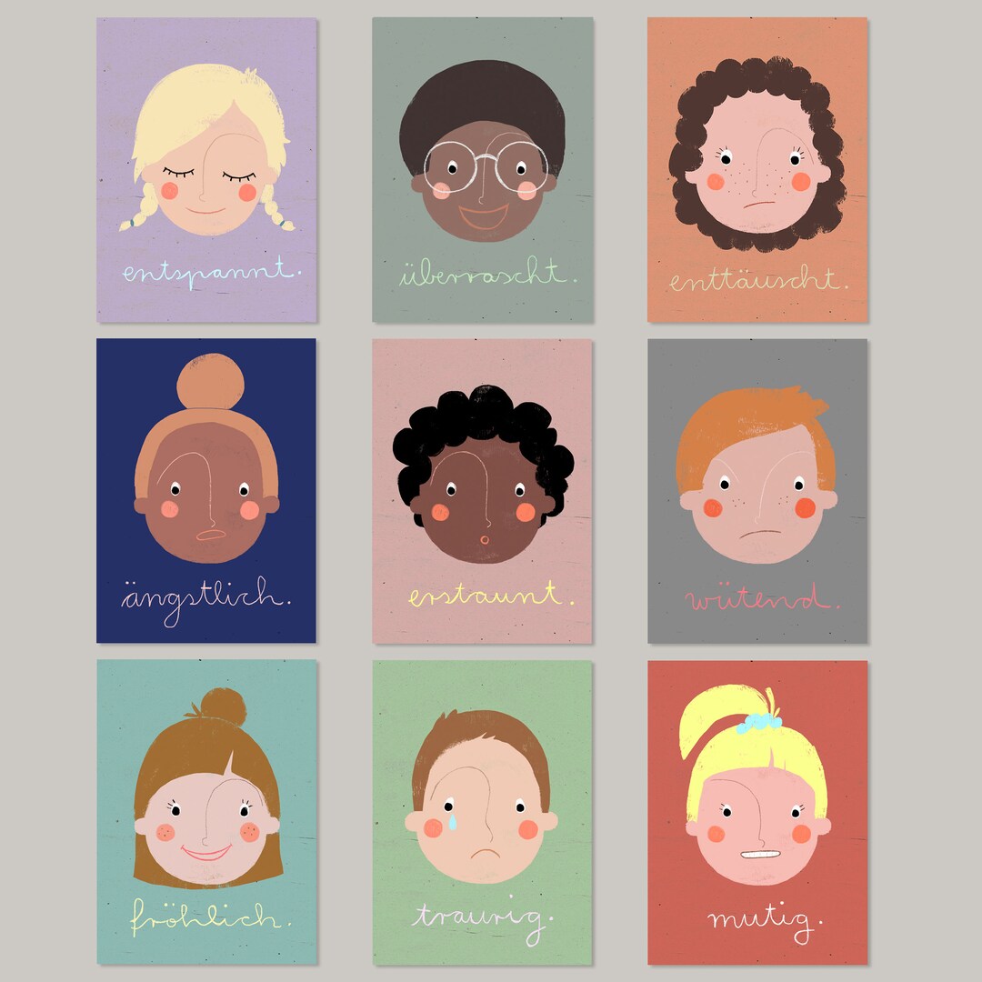 Emotion Cards Set 9 Pieces A6 Children Postcards Photo Clip Emotions ...