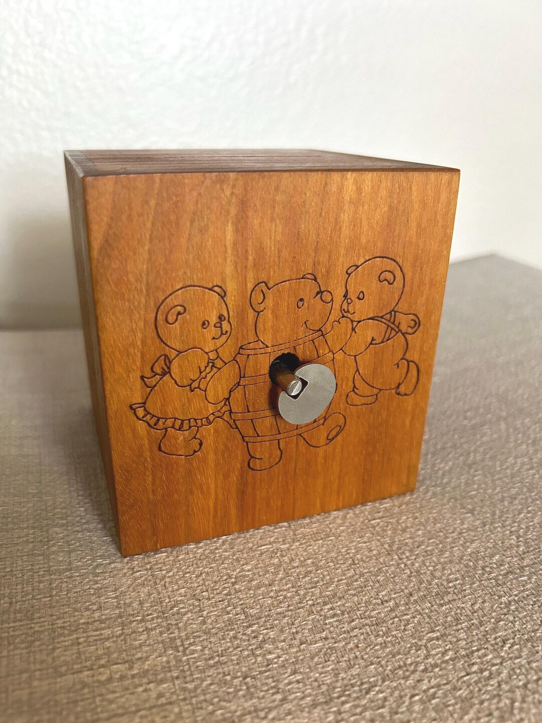 Vintage 80s Wooden Music Box Bank, Bear Design - Etsy