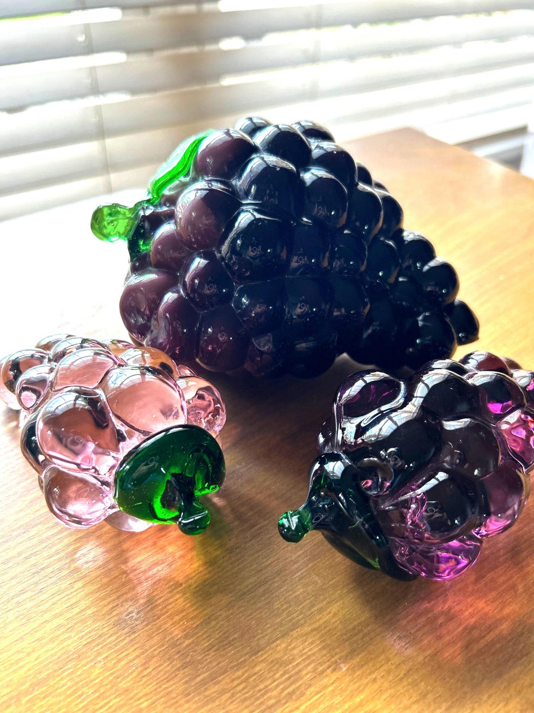 Vintage Glass Grapes Different Shades of Purple With Green Stems Lot of ...