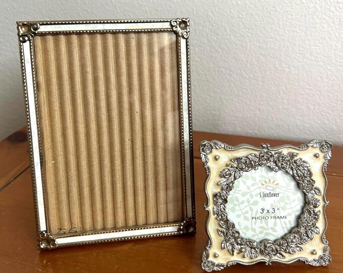 Vintage Metal Mother of Pearl Inlay Picture Frame and Sunflower Designs ...