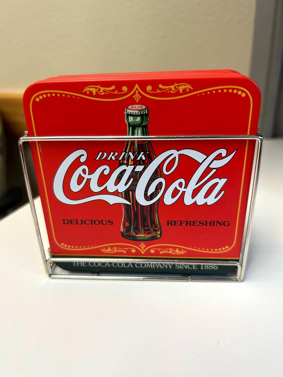 Vintage Style Coca-cola Coaster Set-4 With Metal Holder - Etsy