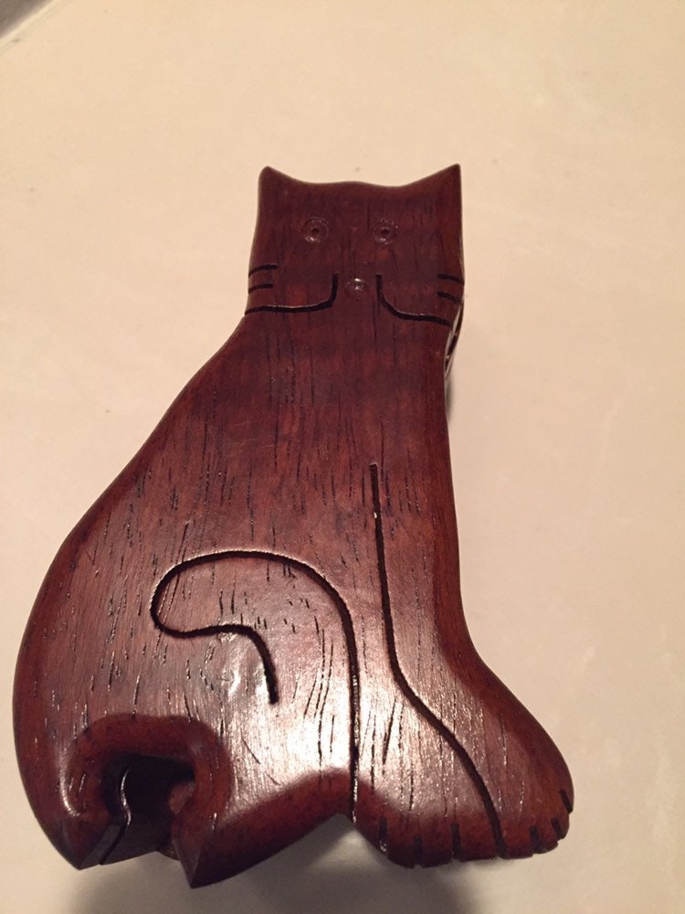 Hand Carved Cat Puzzle Box - Etsy