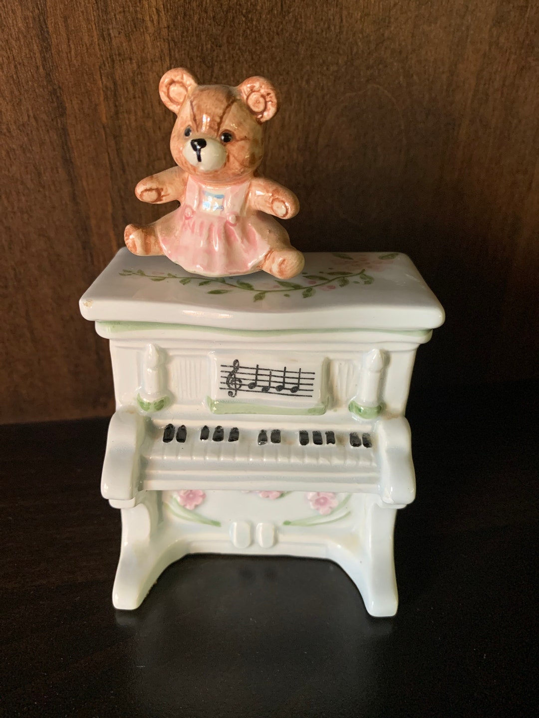 Vintage Lefton Schmid Music Box Piano W/spinning Honey Bear 1983 Plays ...