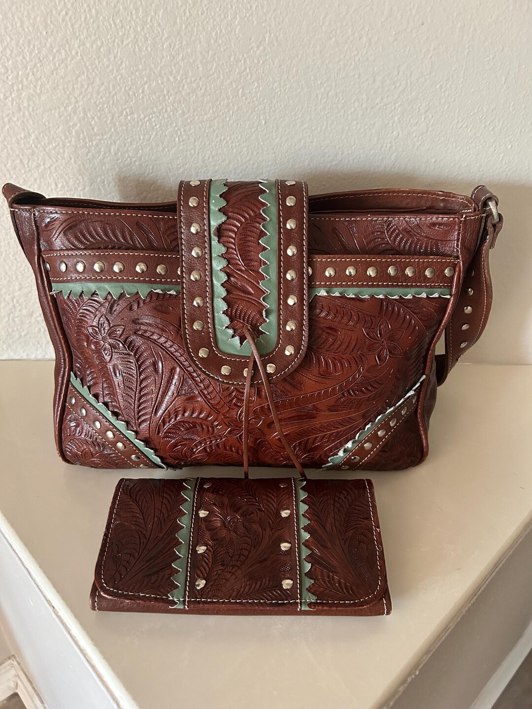 Tooled Leather Purse and Matching Wallet - Etsy