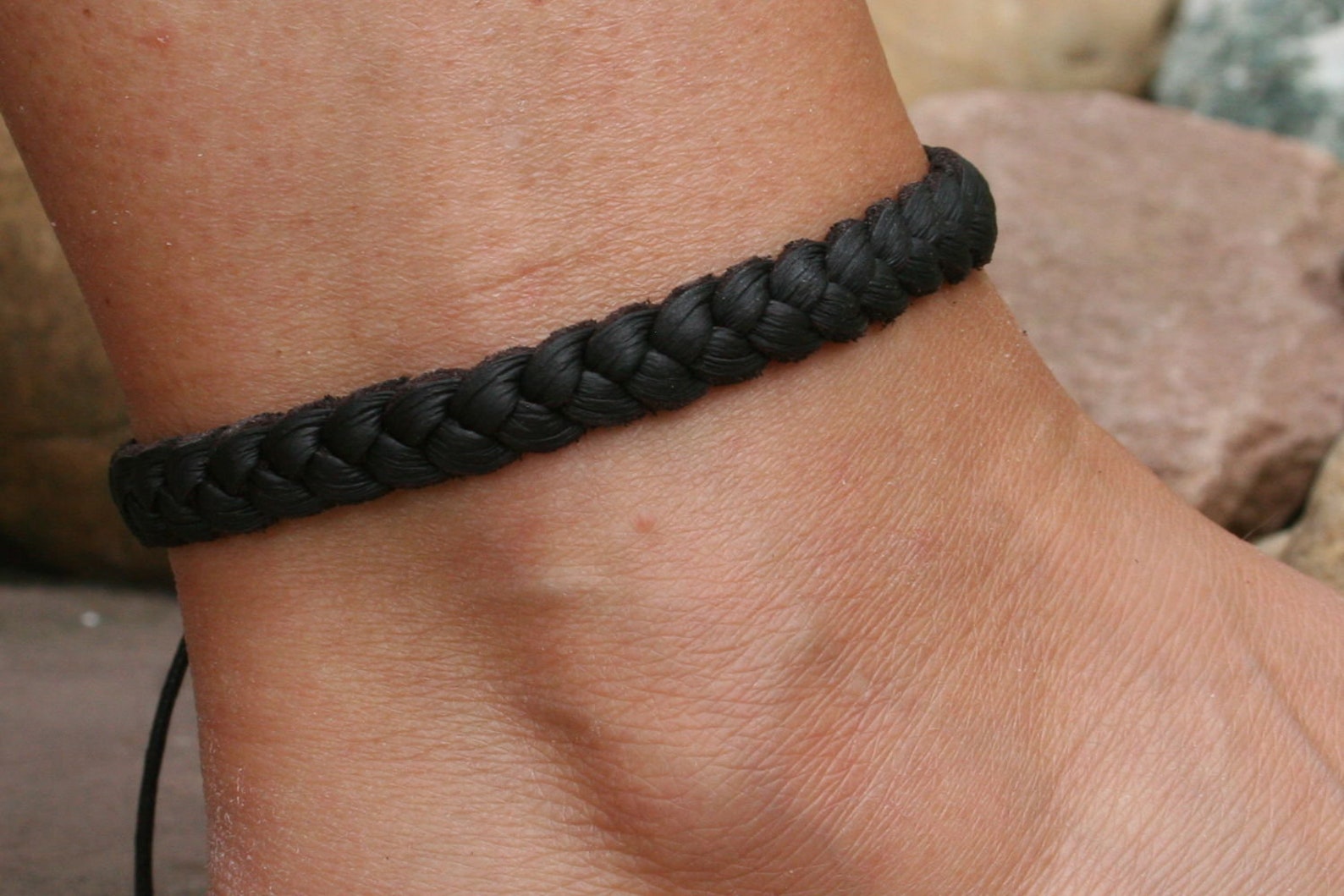 Footband Leather Braided Ankle Ribbon Black Friendship Ribbon - Etsy