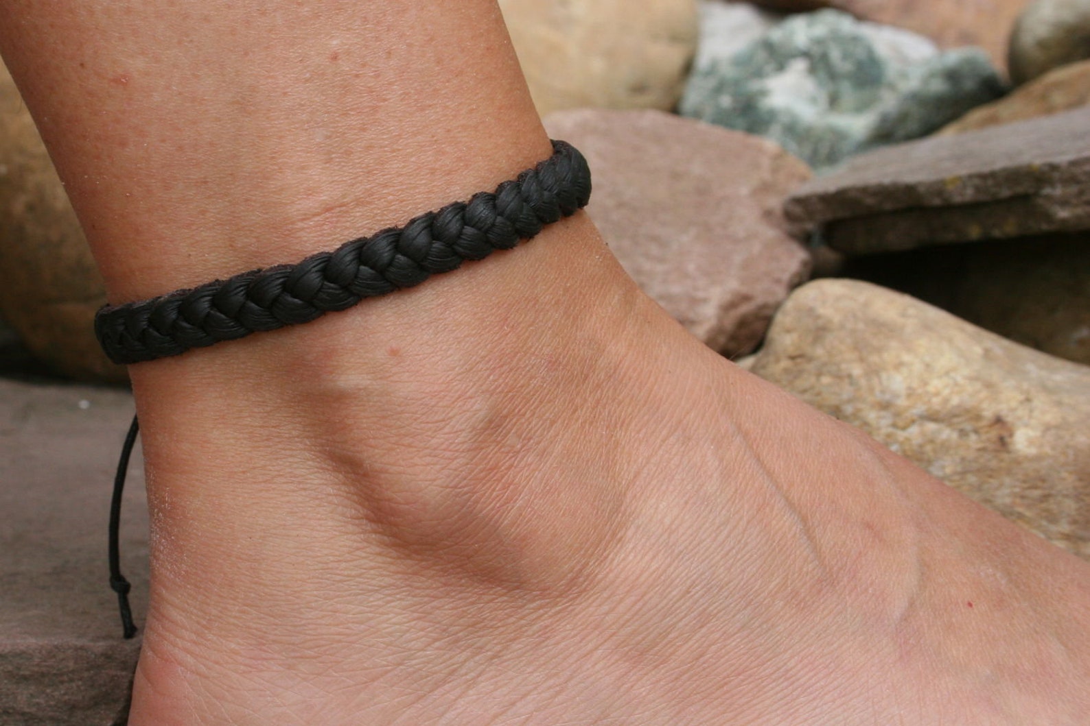 Footband Leather Braided Ankle Ribbon Black Friendship Ribbon - Etsy