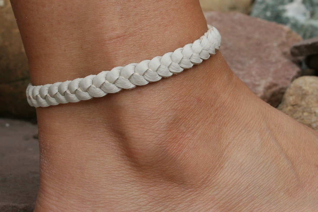 Footband Leather Braided Ankle Ribbon Light Beige Friendship Ribbon ...