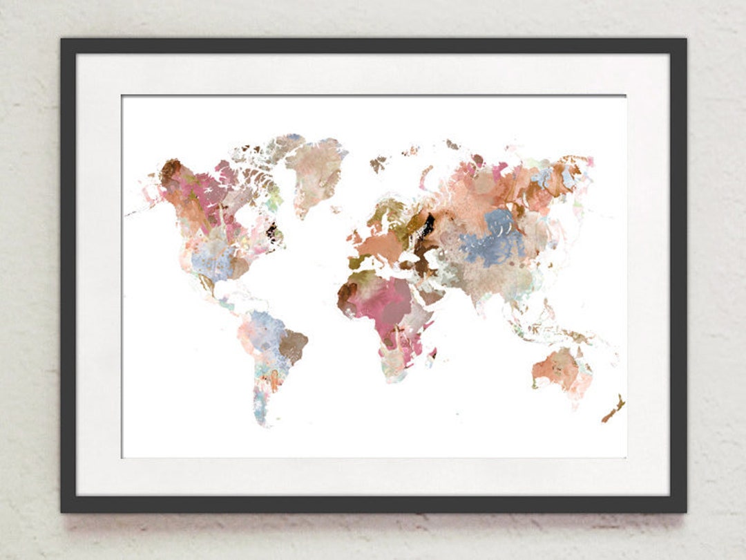 Poster World Map Pastel No. 19 Decoration Student Apartment Watercolor ...
